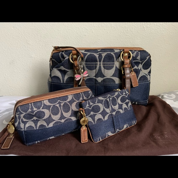 Coach | Bags | Signature Striped Blue Denim Coach Bag | Poshmark
